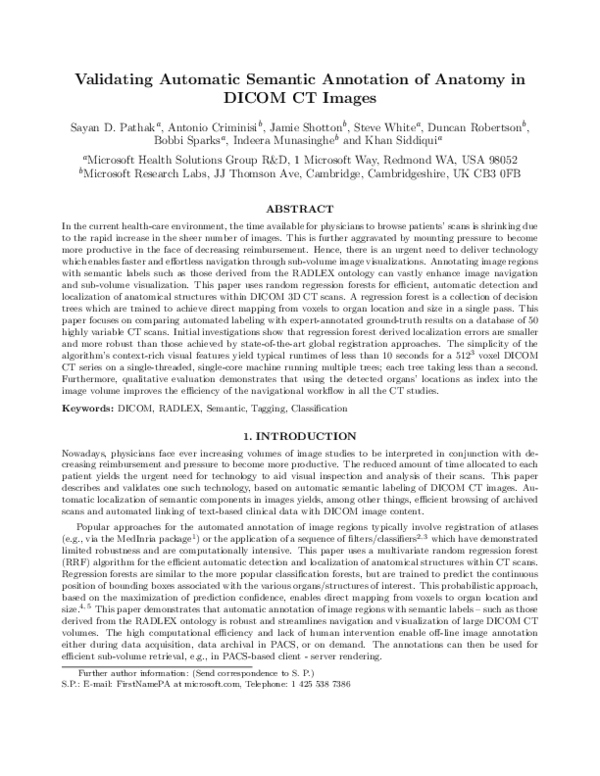 (PDF) Validating automatic semantic annotation of anatomy in DICOM CT images