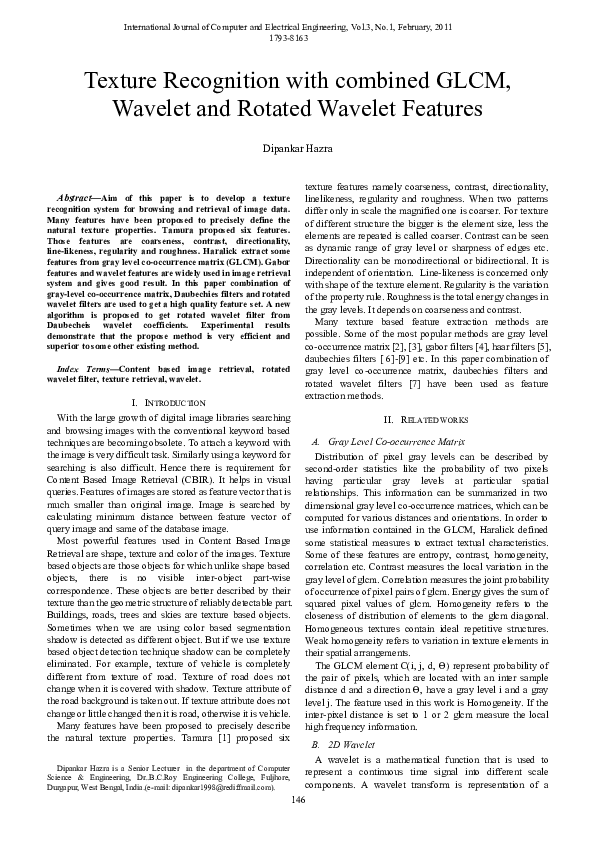 Pdf Texture Recognition With Combined Glcm Wavelet And Rotated