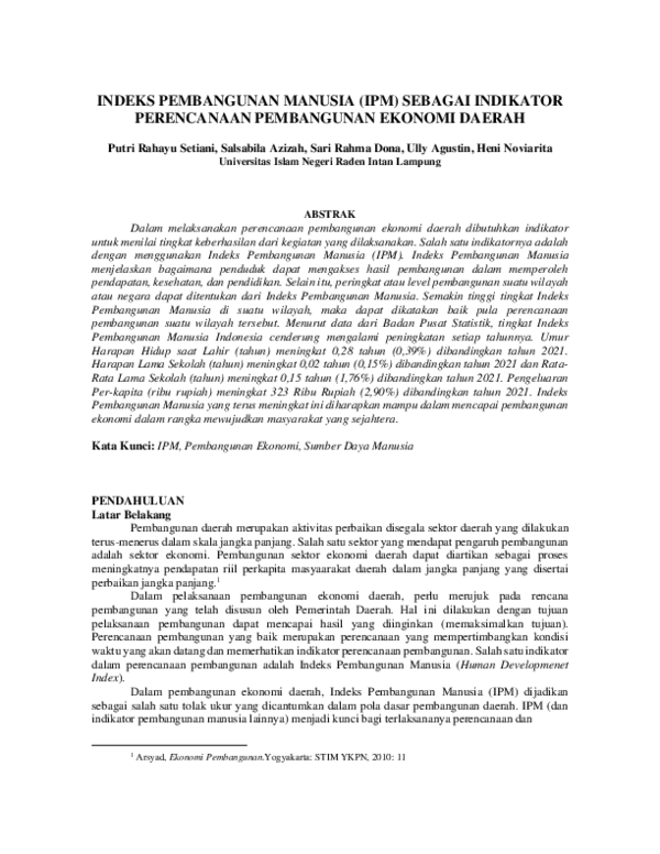 (PDF) INDEKS PEMBANGUNAN MANUSIA (IPM) SEBAGAI INDIKATOR PERENCANAAN ...