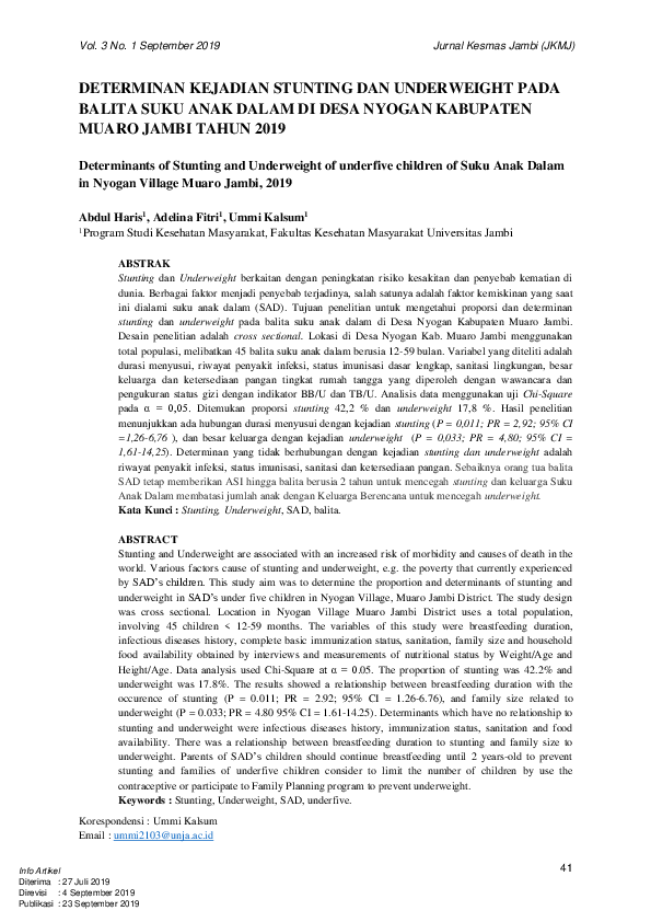 (PDF) Determinan Kejadian Stunting Dan Underweight Pada Balita Suku ...