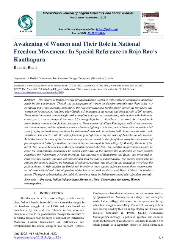 (PDF) Awakening of Women and Their Role in National Freedom Movement ...