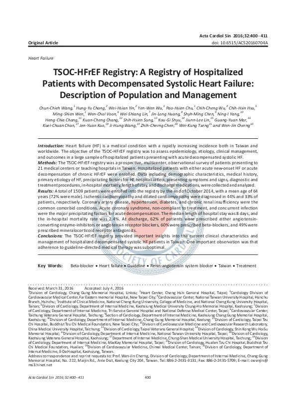 (PDF) TSOC-HFrEF Registry: A Registry of Hospitalized Patients with ...