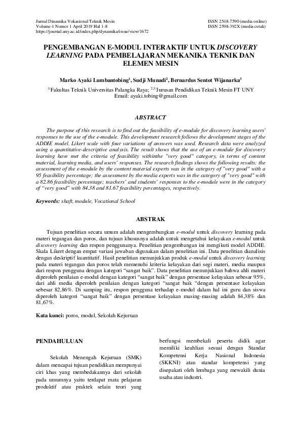 (PDF) Pengembangan E-Modul Interaktif untuk Discovery Learning pada Pembelajaran Mekanika Teknik ...