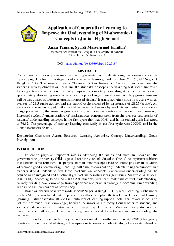 (PDF) Application of Cooperative Learning to Improve the Understanding of Mathematical Concepts ...