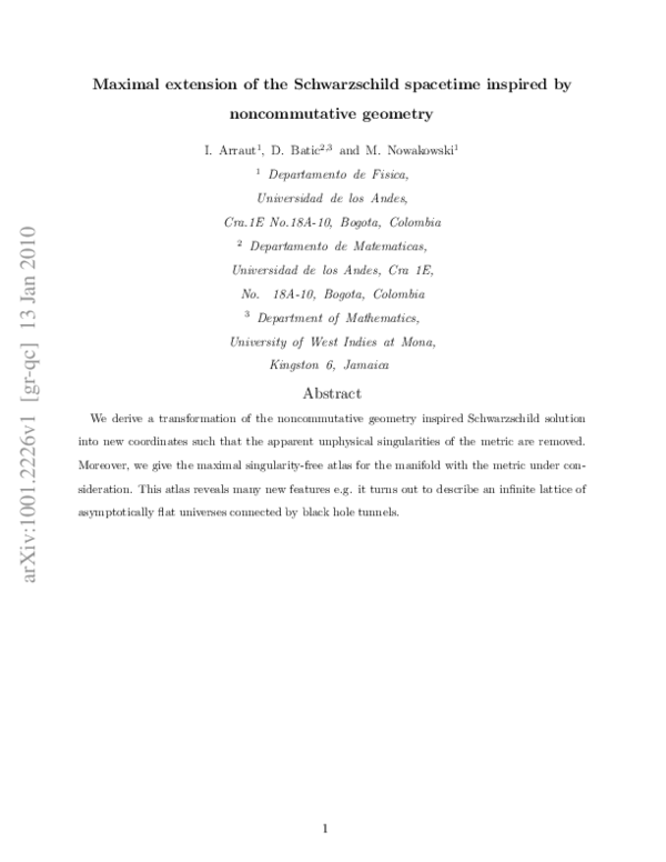 (PDF) Maximal extension of the Schwarzschild space-time inspired by noncommutative geometry ...