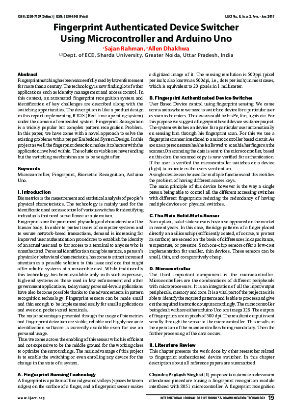 (PDF) Fingerprint Authenticated Device Switcher Using Microcontroller ...