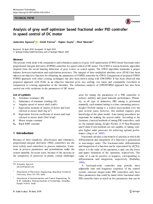 (PDF) Analysis of grey wolf optimizer based fractional order PID controller in speed control of ...