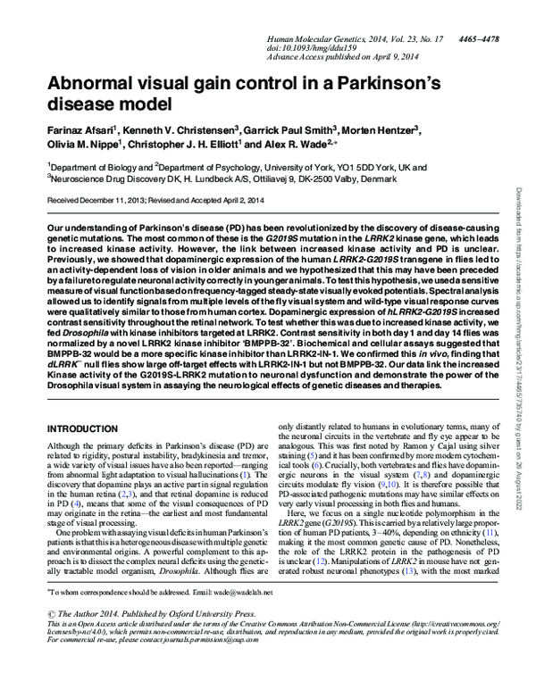 (PDF) Abnormal visual gain control in a Parkinson's disease model