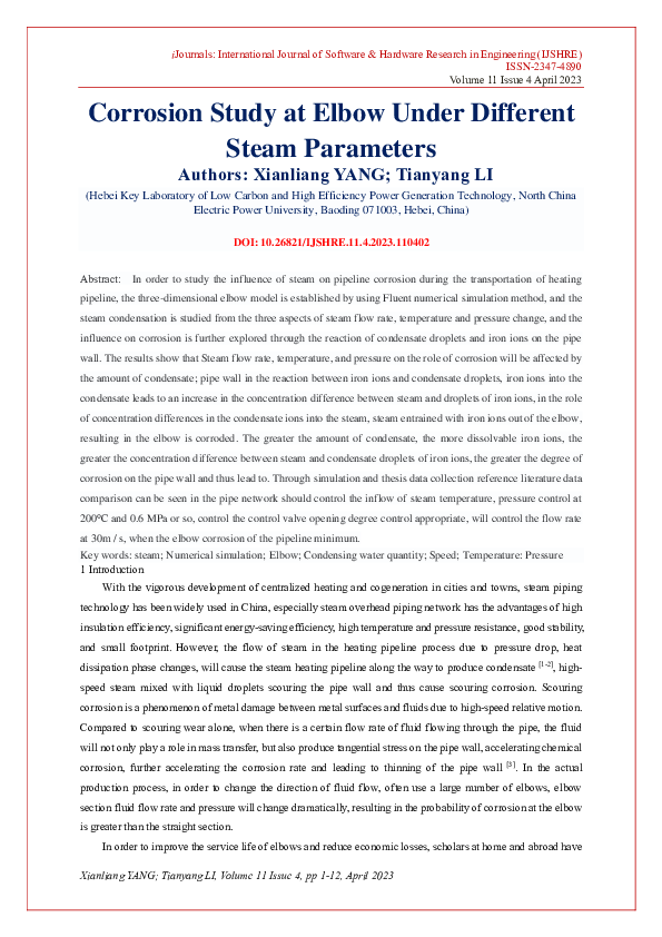 (PDF) Corrosion Study at Elbow Under Different Steam Parameters