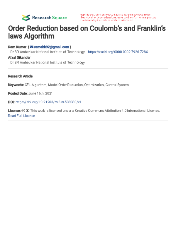 Pdf Order Reduction Based On Coulombs And Franklins Laws Algorithm