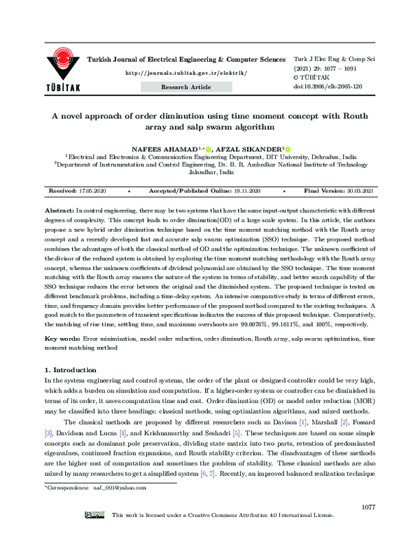 Pdf A Novel Approach Of Order Diminution Using Time Moment Concept With Routh Array And Salp