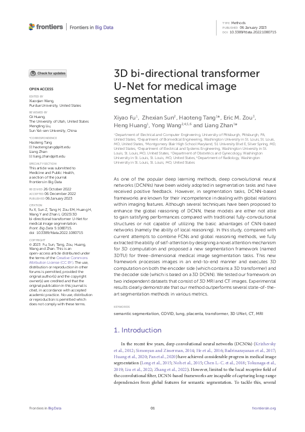 Pdf 3d Bi Directional Transformer U Net For Medical Image Segmentation