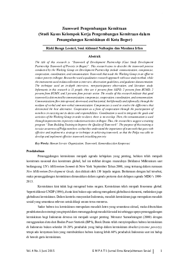 (PDF) Teamwork Pengembangan Kemitraan (Studi Kasus Kelompok Kerja ... (PDF) Teamwork Pengembangan Kemitraan (Studi Kasus Kelompok Kerja ...