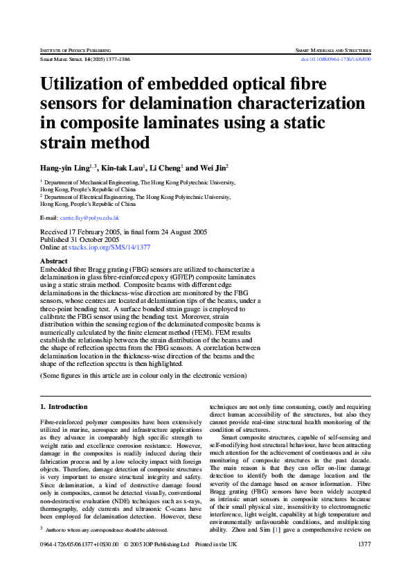 Pdf Utilization Of Embedded Optical Fibre Sensors For Delamination Characterization In