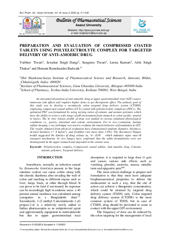 (PDF) Preparation and Evaluation of Compressed Coated Tablets Using ...