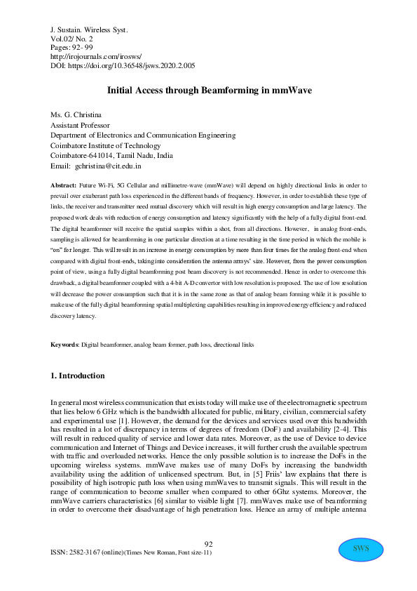 Pdf Initial Access Through Beamforming In Mmwave