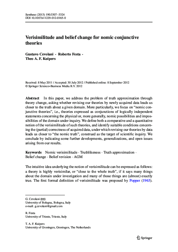 (PDF) Verisimilitude and belief change for nomic conjunctive theories