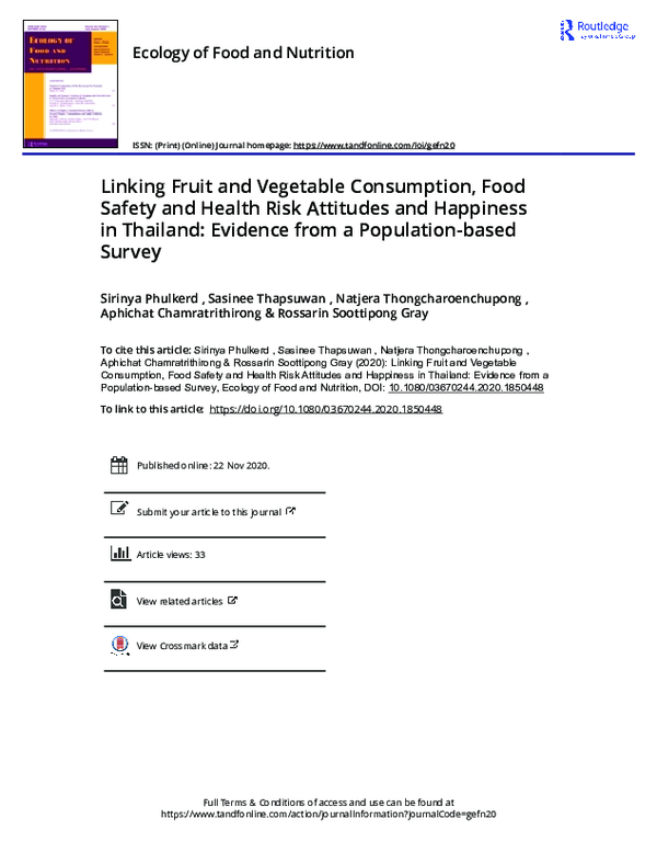 (PDF) Linking Fruit and Vegetable Consumption, Food Safety and Health Risk Attitudes and ...