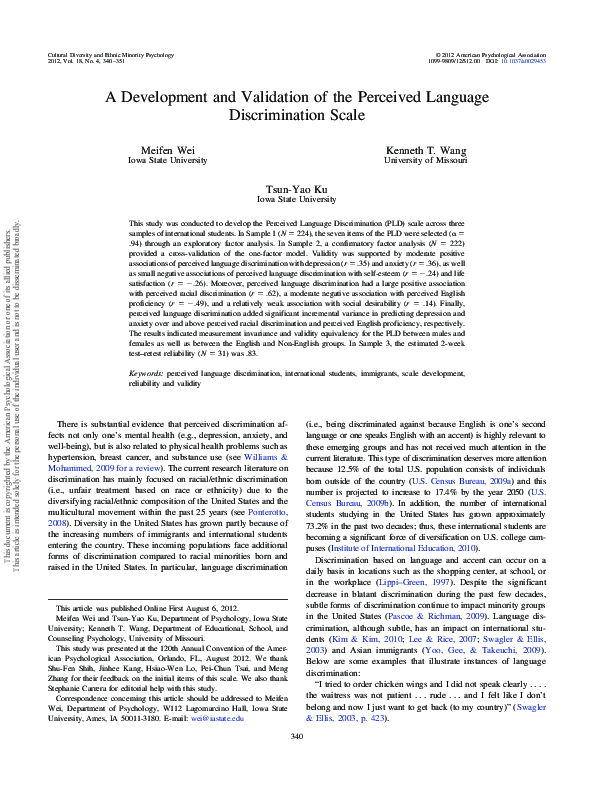 (PDF) A development and validation of the Perceived Language Discrimination Scale