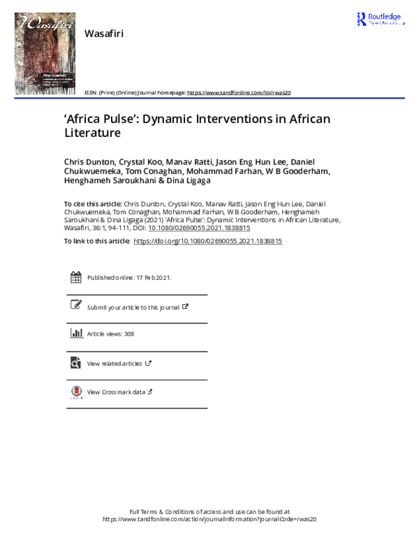 (PDF) ‘Africa Pulse’: Dynamic Interventions in African Literature, by ...