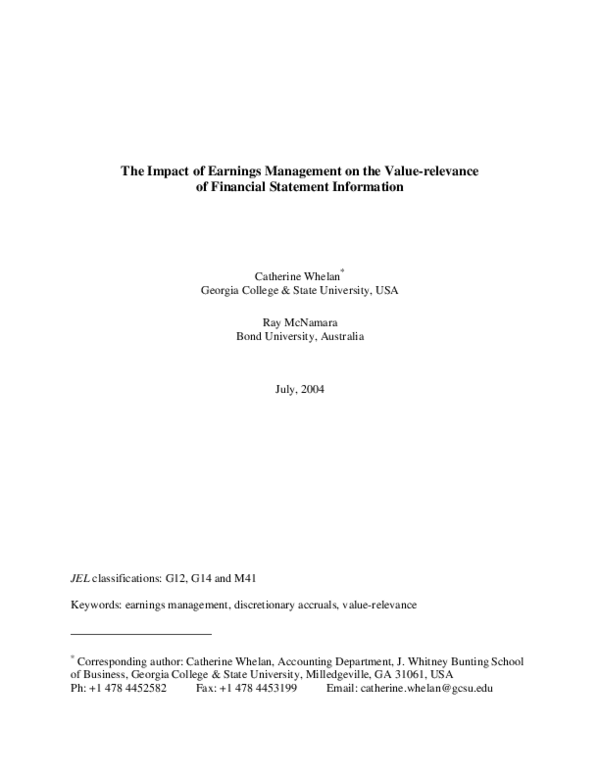 (PDF) Impact of earnings management on value‐relevance of accounting information: empirical ...