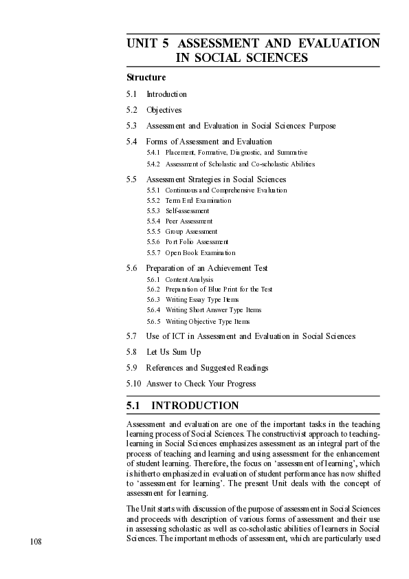 (PDF) Unit-5 Assessment and Evaluation in Social Sciences