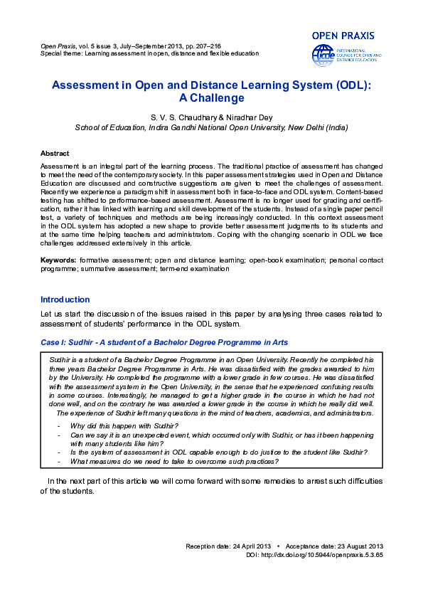 (PDF) Assessment in Open and Distance Learning System (ODL): A Challenge