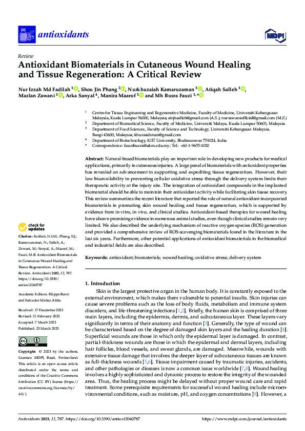 (PDF) Antioxidant Biomaterials in Cutaneous Wound Healing and Tissue Regeneration: A Critical Review