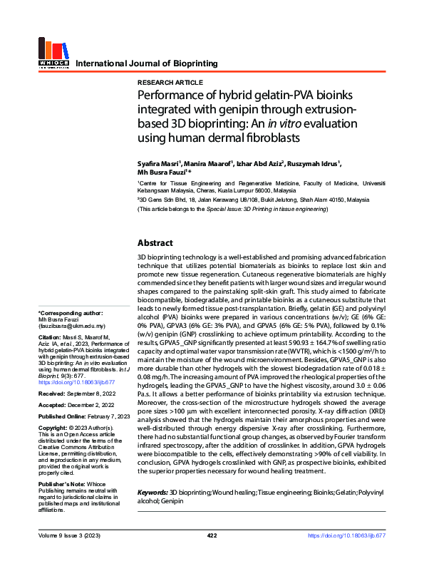 Pdf Performance Of Hybrid Gelatin Pva Bioinks Integrated With Genipin Through Extrusionbased