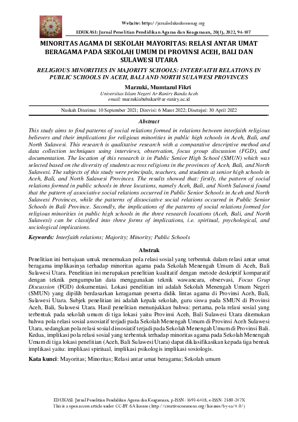 (PDF) Minoritas Agama di Sekolah Mayoritas: Relasi Antar Umat Beragama ...