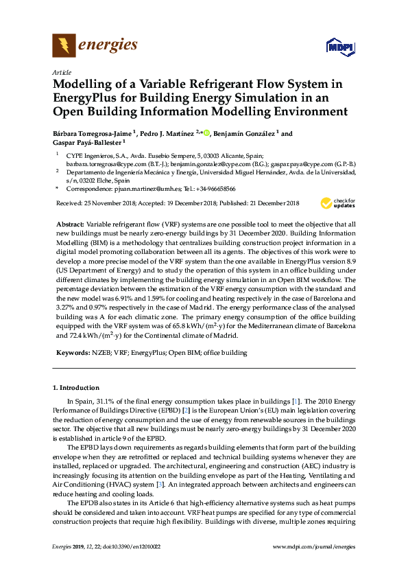 (PDF) Modelling of a Variable Refrigerant Flow System in EnergyPlus for Building Energy ...
