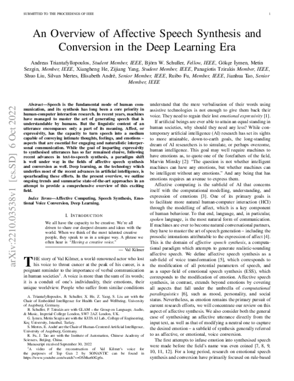 (PDF) An Overview of Affective Speech Synthesis and Conversion in the ...