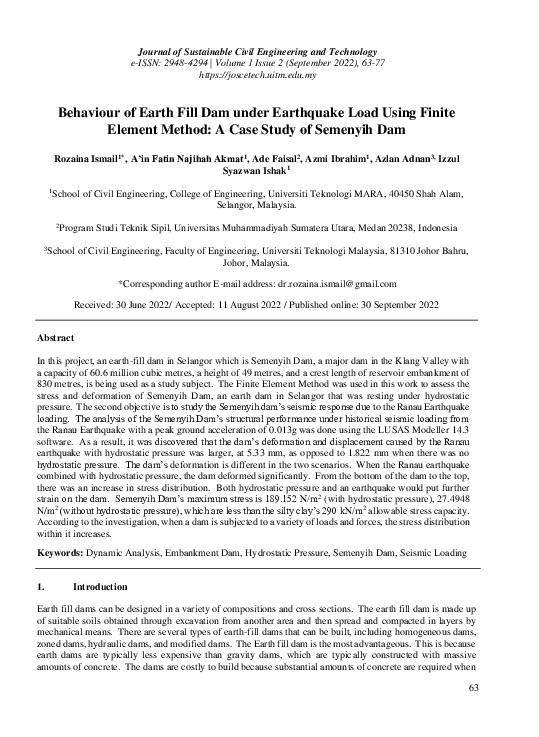 (PDF) Behaviour of Earth Fill Dam under Earthquake Load Using Finite Element Method: A Case ...