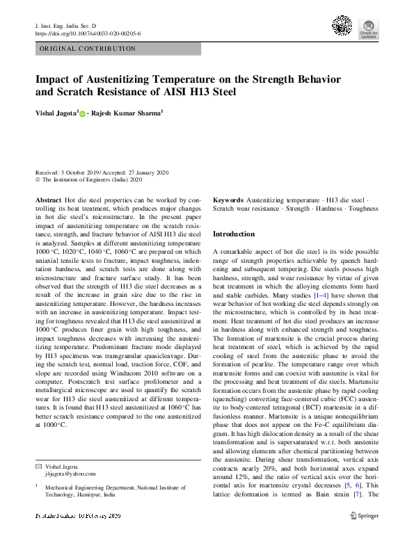 (PDF) Impact of Austenitizing Temperature on the Strength Behavior and ...