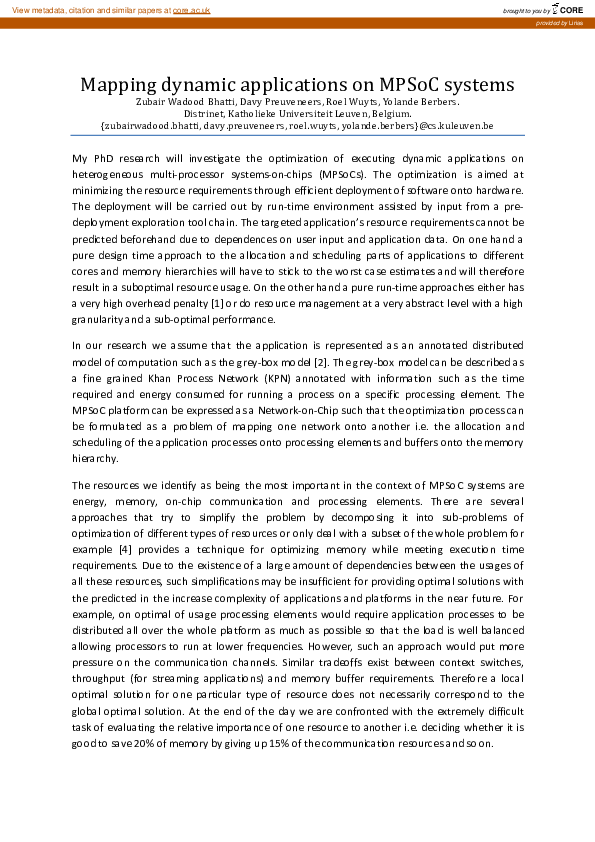 (PDF) Mapping dynamic applications on MPSoC systems