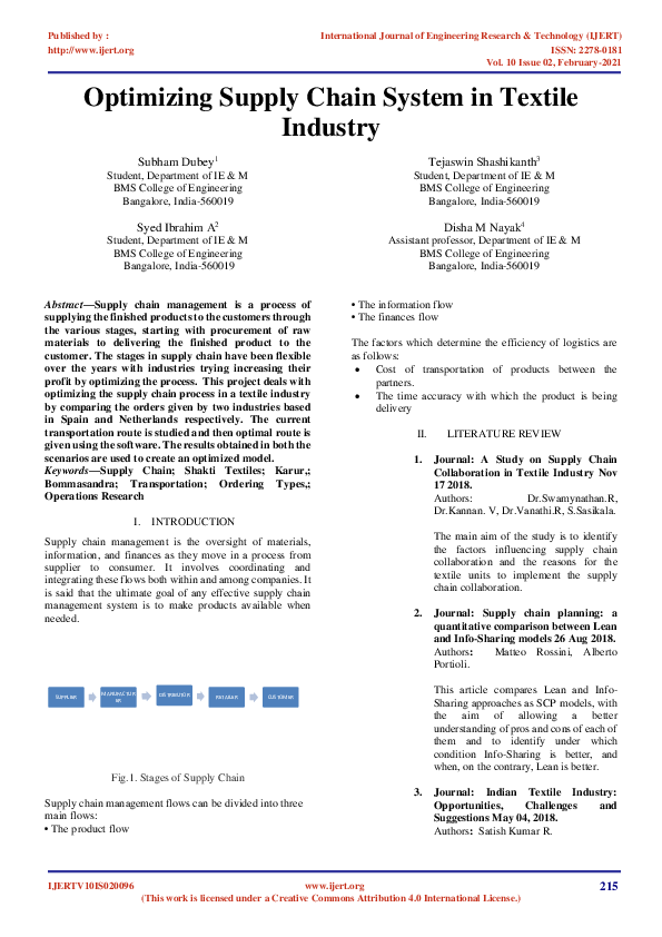 (PDF) Optimizing Supply Chain System in Textile Industry