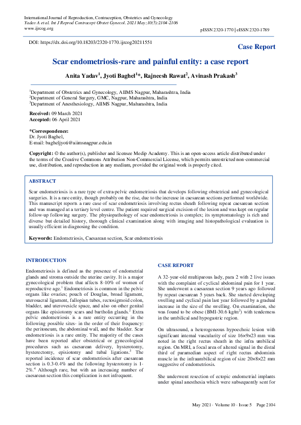 (PDF) Scar endometriosis-rare and painful entity: a case report