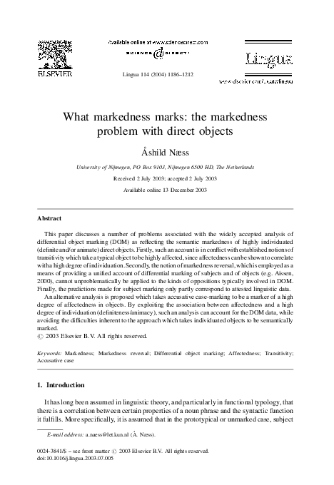 (PDF) What markedness marks: the markedness problem with direct objects