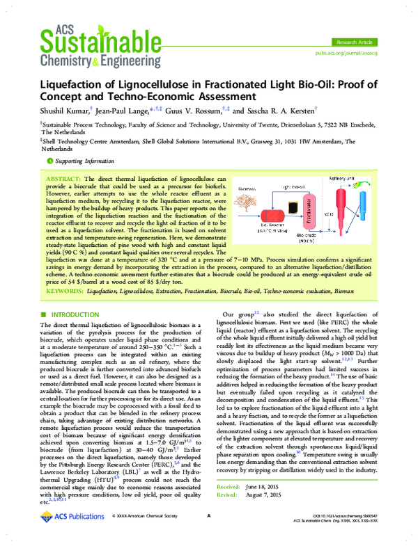 (PDF) Liquefaction of Lignocellulose in Fractionated Light Bio-Oil: Proof of Concept and Techno ...