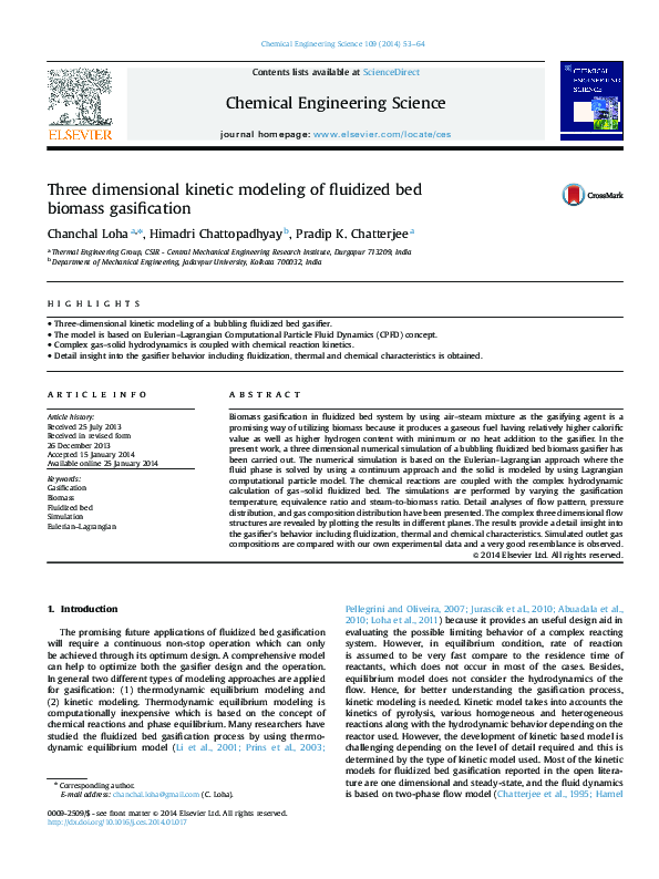 (PDF) Three dimensional kinetic modeling of fluidized bed biomass gasification