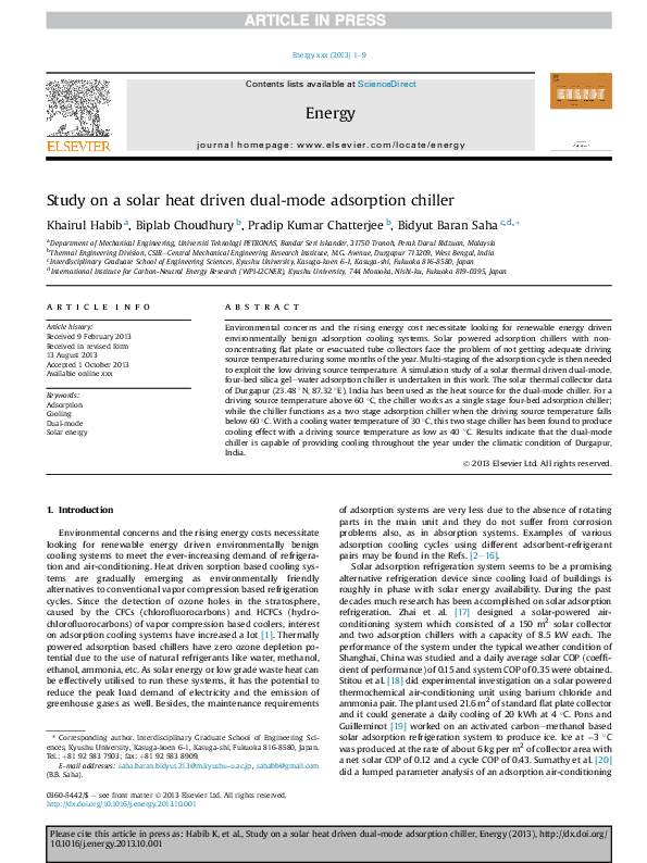 (PDF) Study on a solar heat driven dual-mode adsorption chiller
