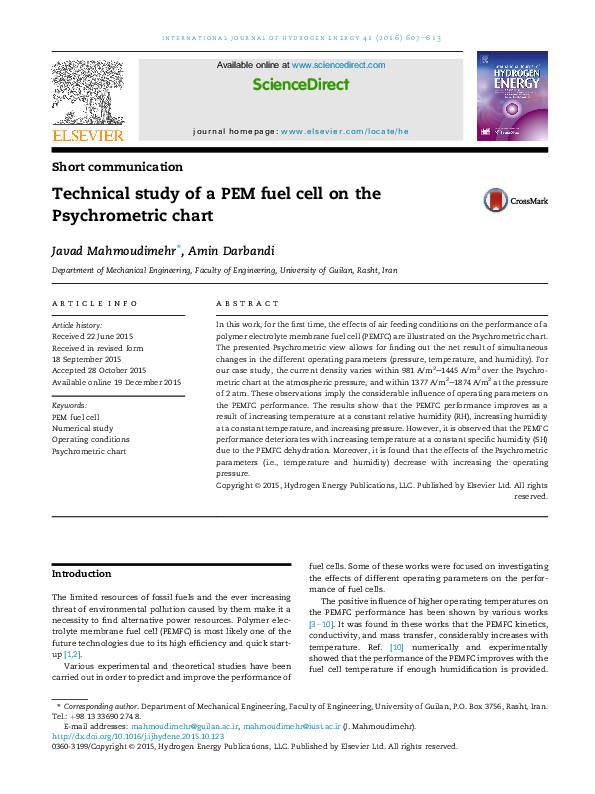 (PDF) Technical study of a PEM fuel cell on the Psychrometric chart