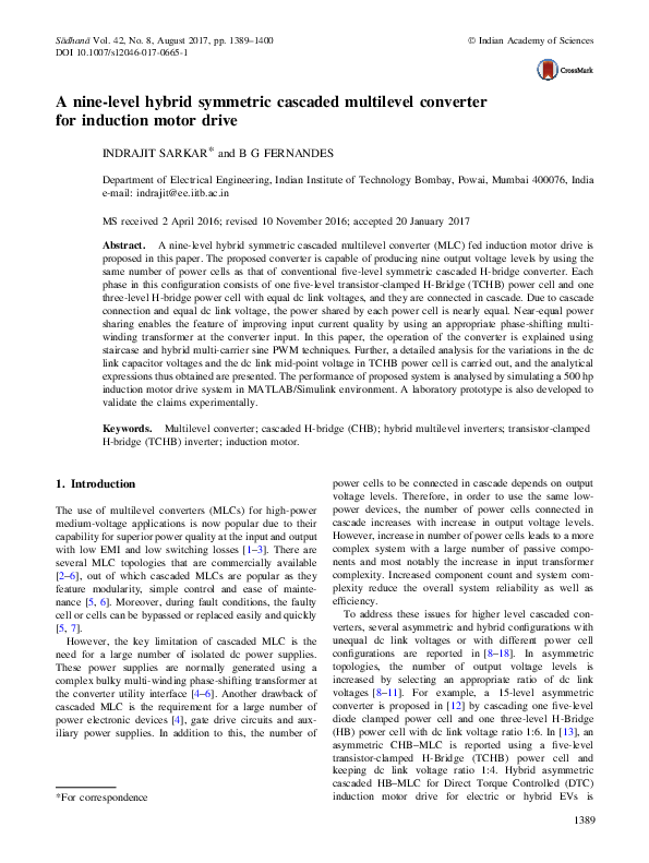 Pdf A Nine Level Hybrid Symmetric Cascaded Multilevel Converter For Induction Motor Drive