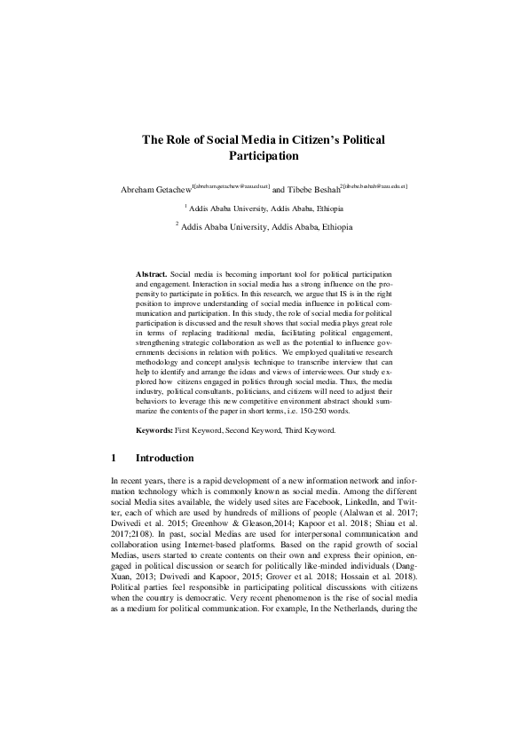 (PDF) The Role of Social Media in Citizen's Political Participation