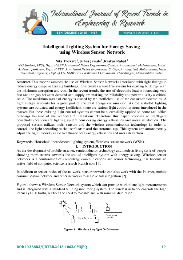 (PDF) Intelligent Lighting System for Energy Saving using Wireless Sensor Network