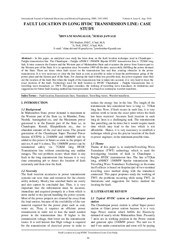 (PDF) Fault Location in Long HVDC Transmission Line: Case Study