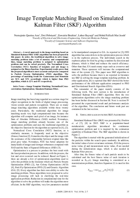 (PDF) Image Template Matching Based on Simulated Kalman Filter (SKF) Algorithm