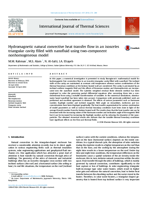 (PDF) Hydromagnetic natural convective heat transfer flow in an isosceles triangular cavity ...