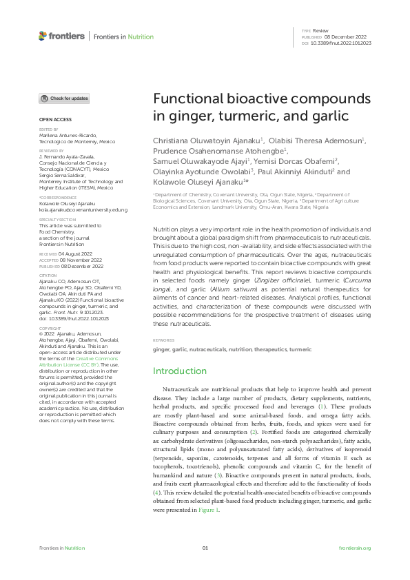 (PDF) Functional bioactive compounds in ginger, turmeric, and garlic