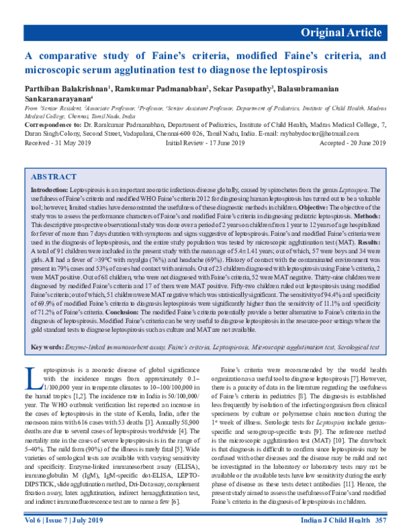(PDF) A Comparative Study of Faine’s Criteria, Modified Faine’s ...